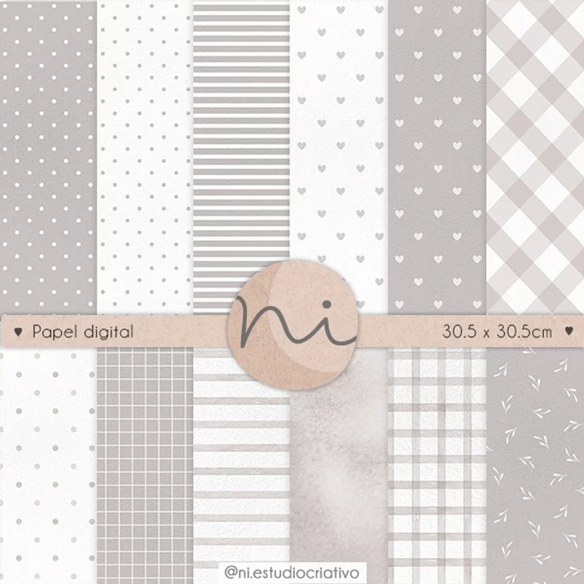 Kit Digital Papéis Cinza Claro Aquarela - Ni Estudio