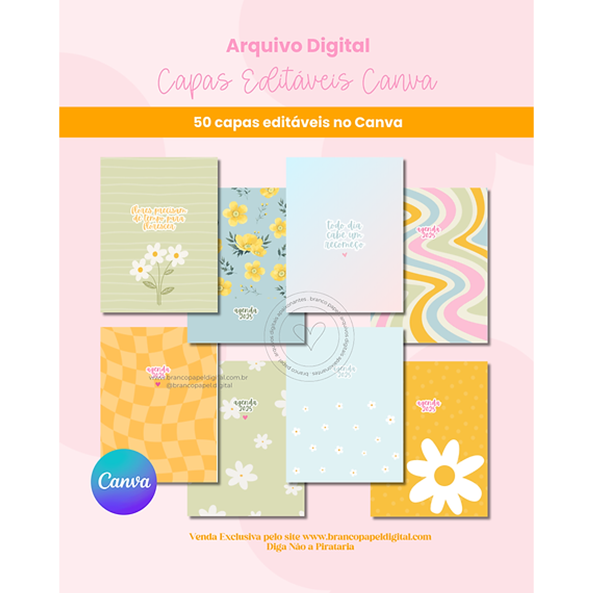 Arquivo Capas Editáveis Canva - BRANCO PAPEL