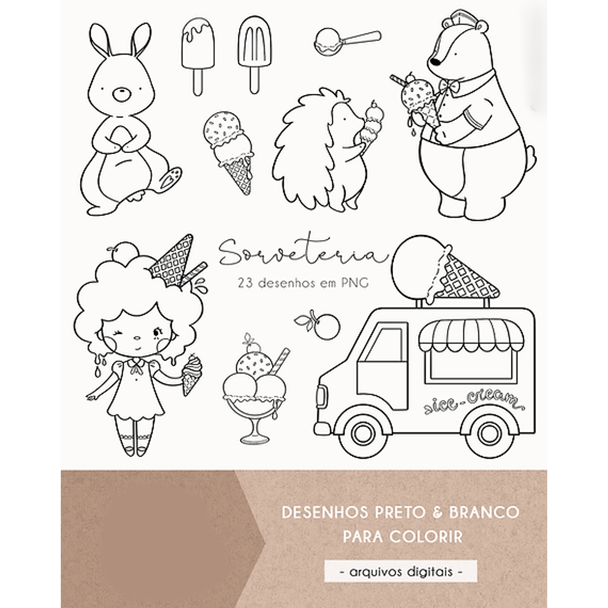 Kit Digital Sorveteria para Colorir - ni studio