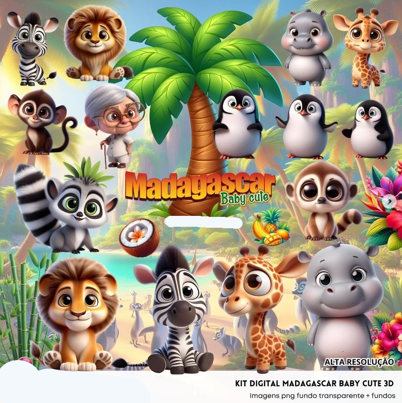 Kit Digital Madagascar Baby Cute - Fanddy