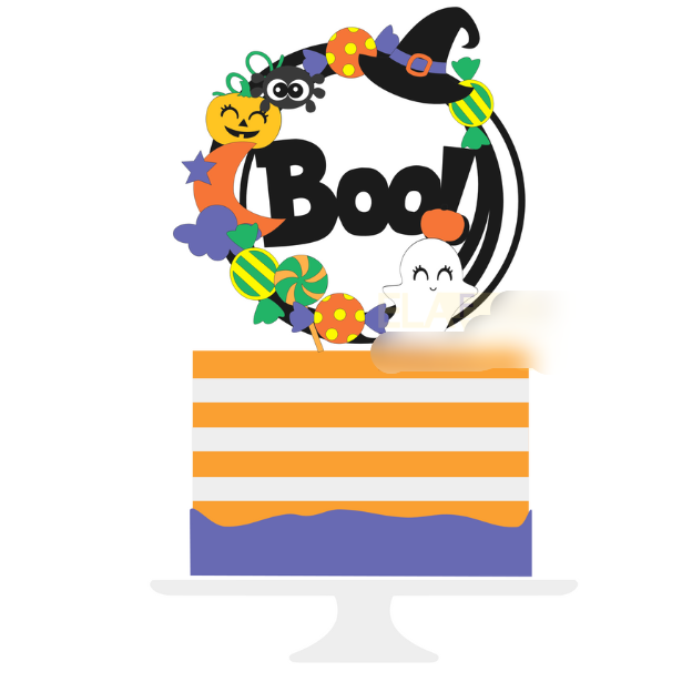 Arquivo Topo de Bolo Halloween Circular Boo - EM CAMADAS