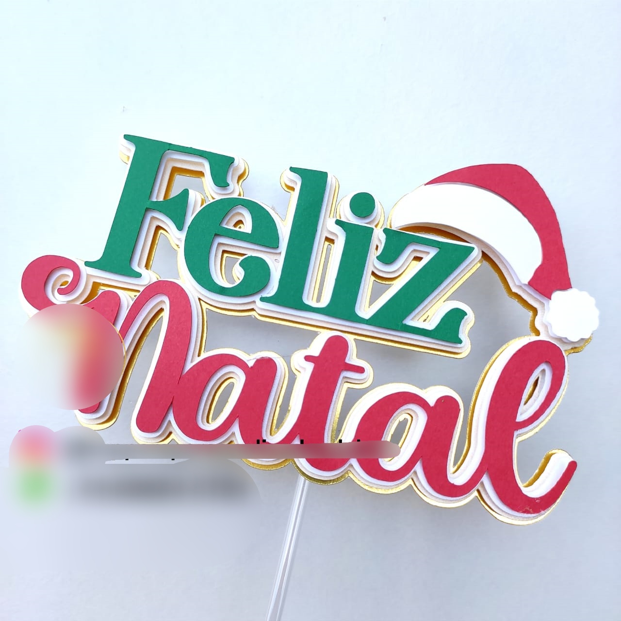 Arquivo Topo de Bolo Feliz Natal com Gorro - EM CAMADAS