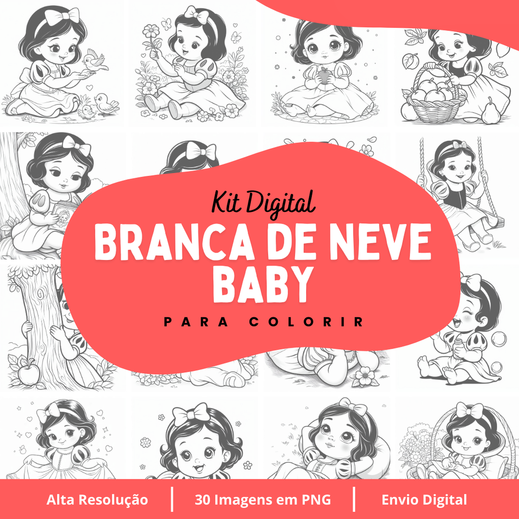 Kit Digital Branca de Neve Baby para Colorir - ETERNIZE