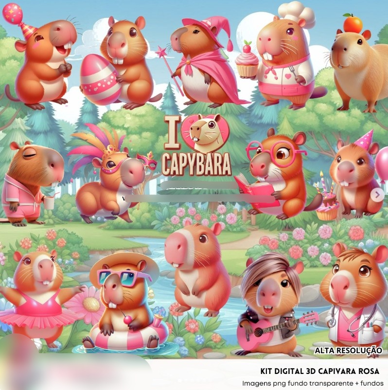 Kit Digital Capivara Rosa - Fanddy