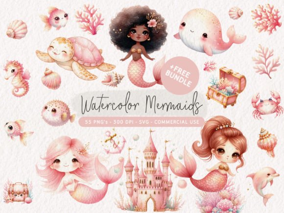 Kit Digital Sereias Rosa - Kioshi