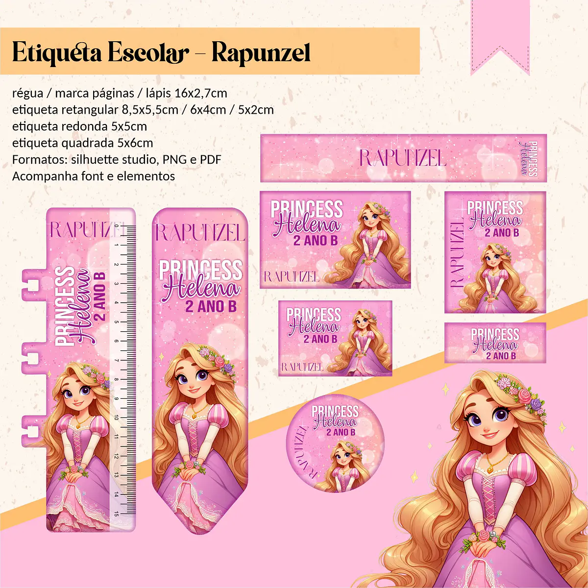 Arquivo Combo Etiquetas Escolares Rapunzel