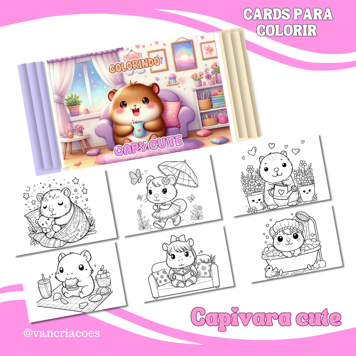 Arquivo Card de Colorir Capivara - Van Criações