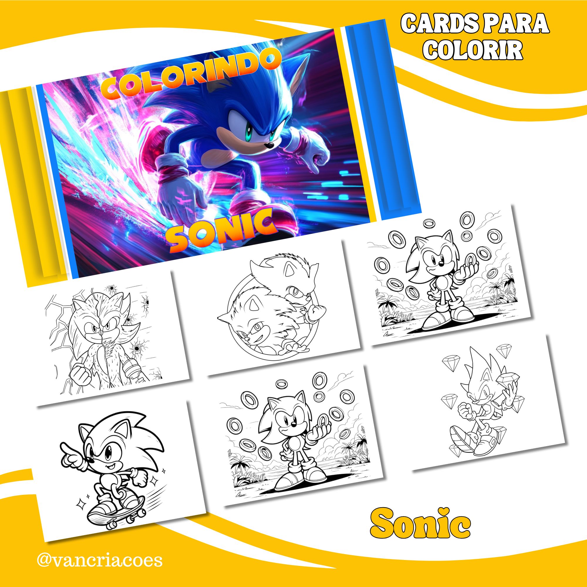 Arquivo Card de Colorir Sonic - Van Criações
