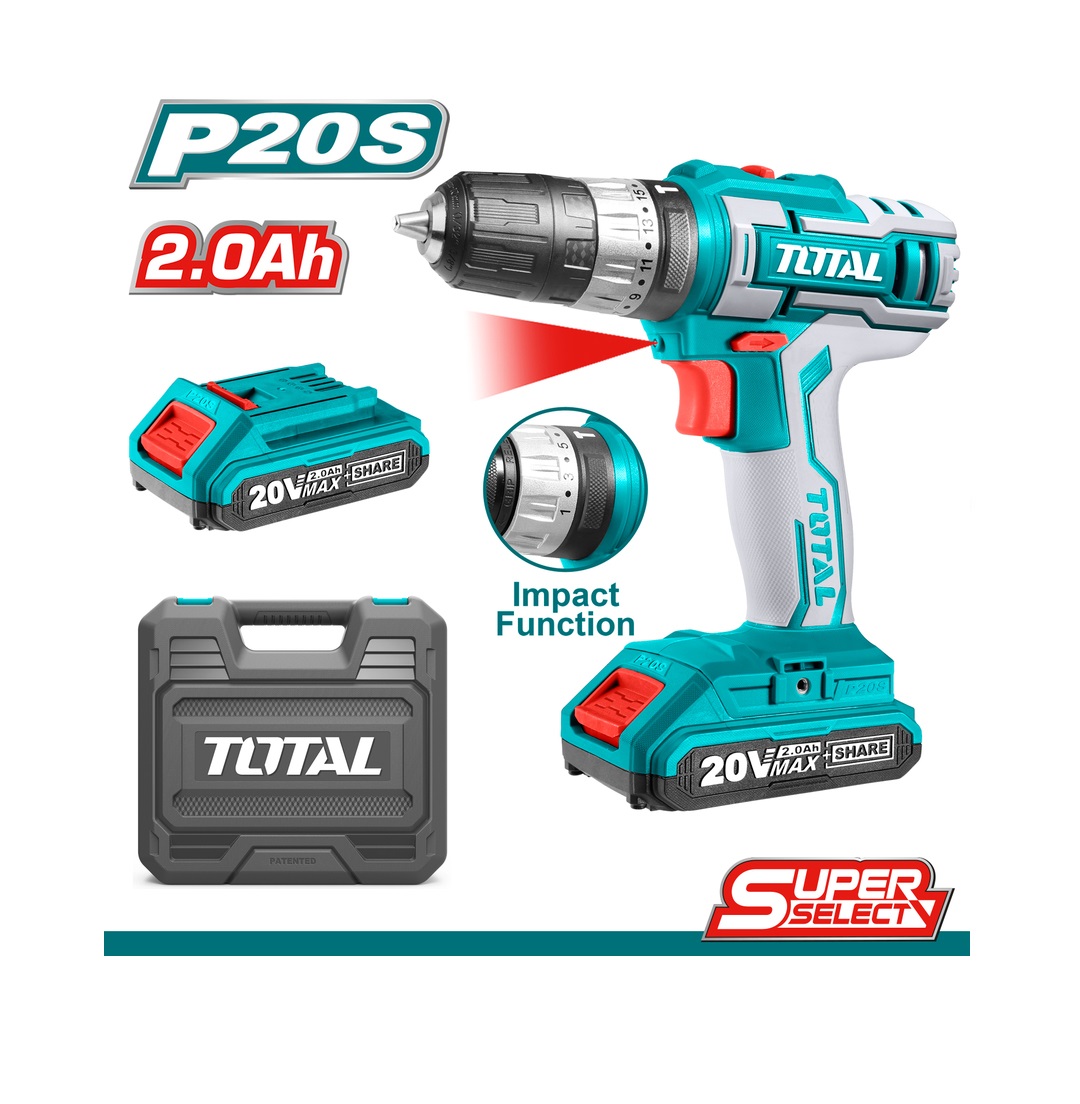 TALADRO PERCUTOR INALÁMBRICO 10MM20V TOTAL TOOLS TIDLI2002