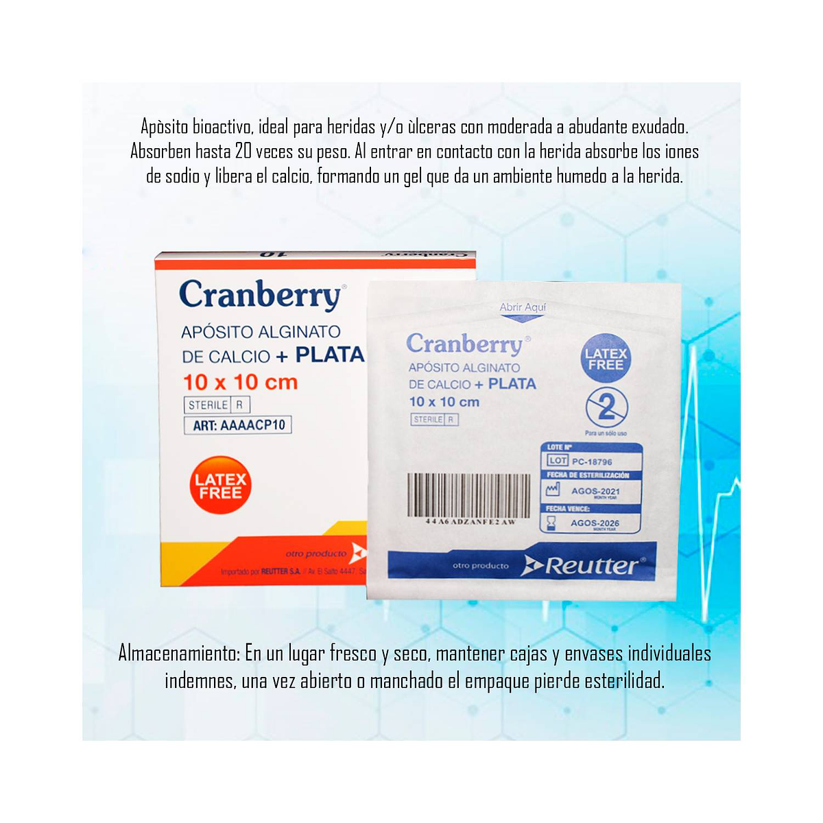 ALGINATO DE CALCIO + PLATA LAMINA 10X10