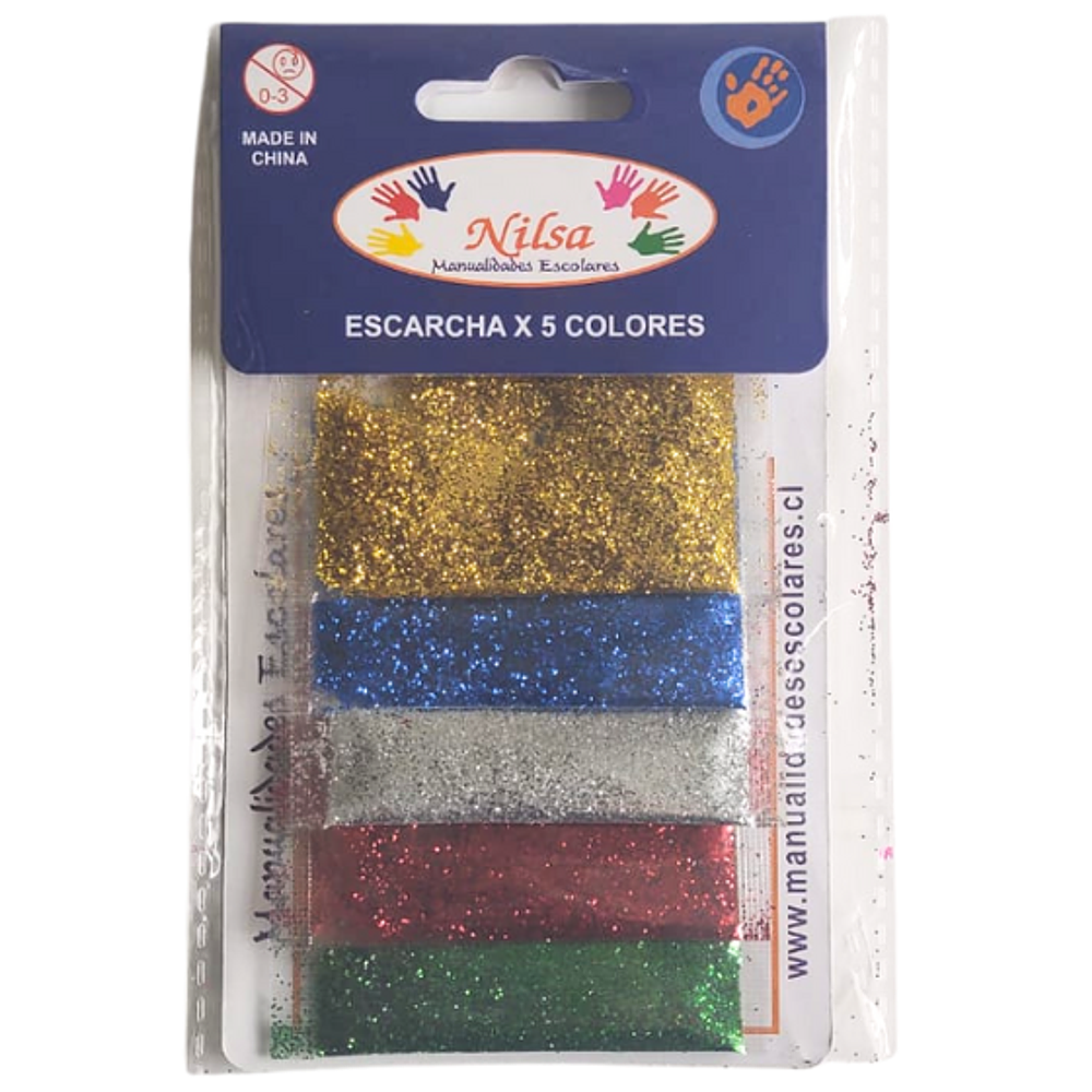 Escarcha Escolar Set x 5 Colores ( Bolsitas 2 GRS.)