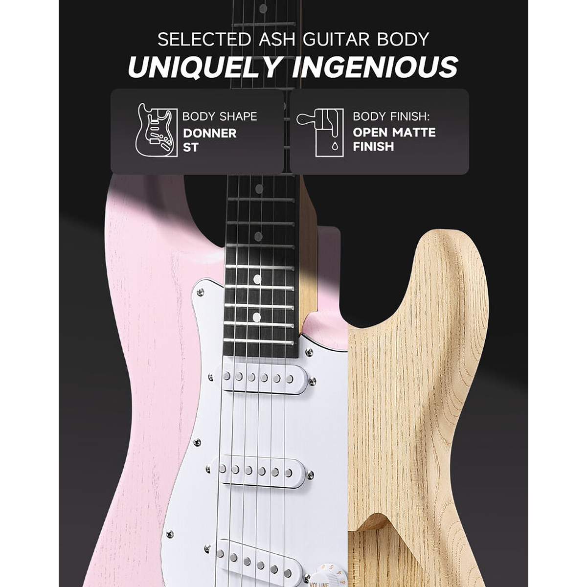 Pack Guitarra Electrica ST Shell Pink DST-80 EC6957 Donner | Gorila Music