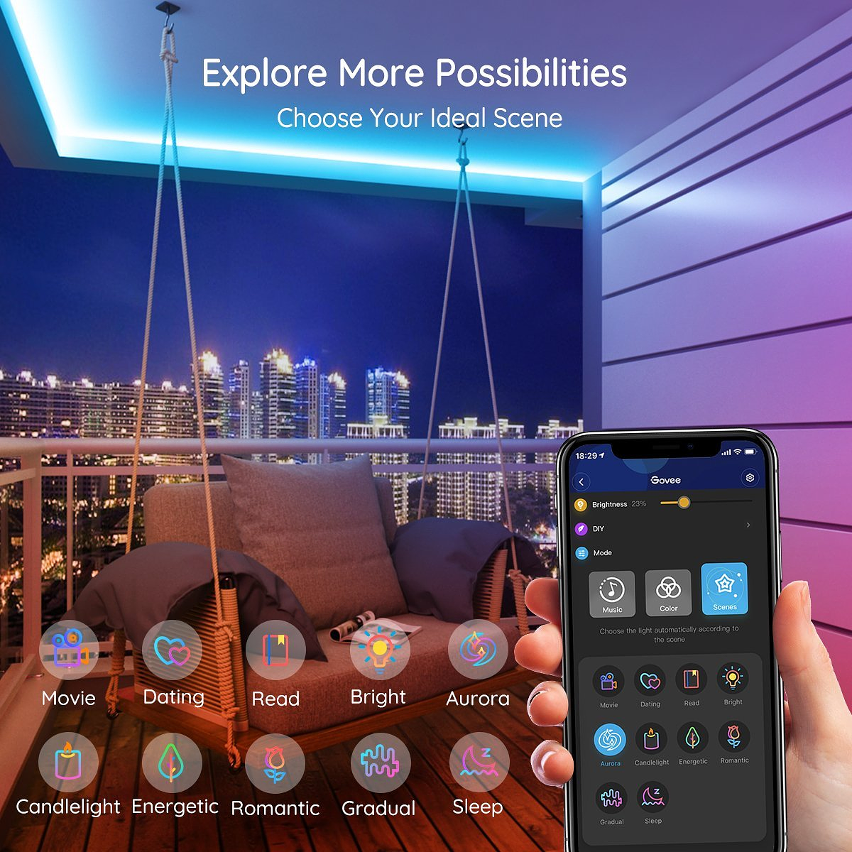 Tira de luces LED Govee RGBWW Wi-Fi+Bluetooth revestimiento