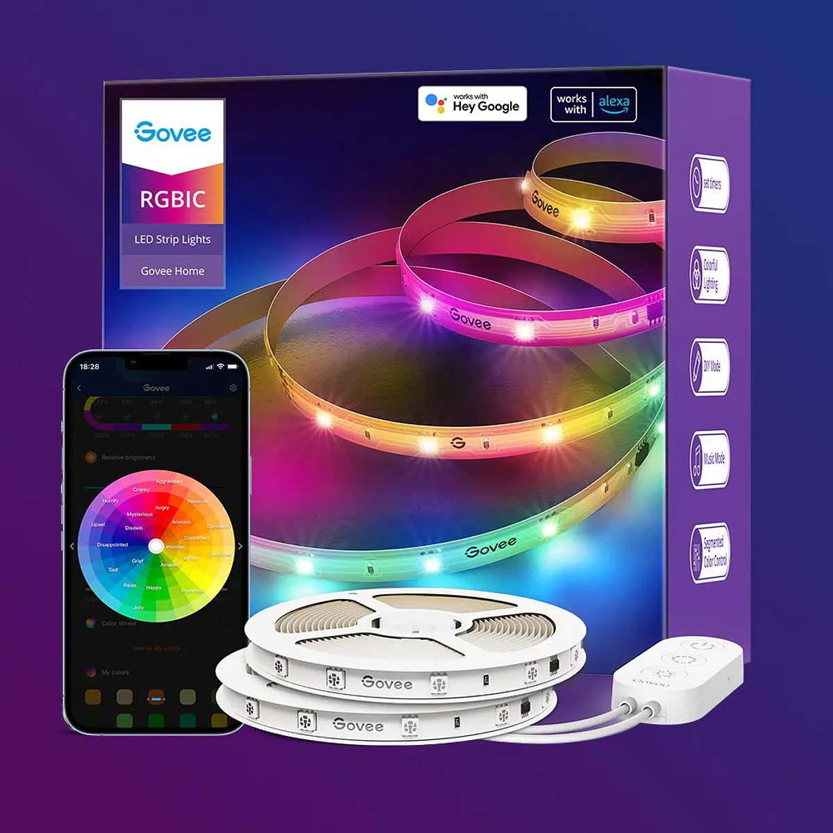 Tira de luces LED Govee RGBIC Wi-Fi + Bluetooth (2 x 10mts)
