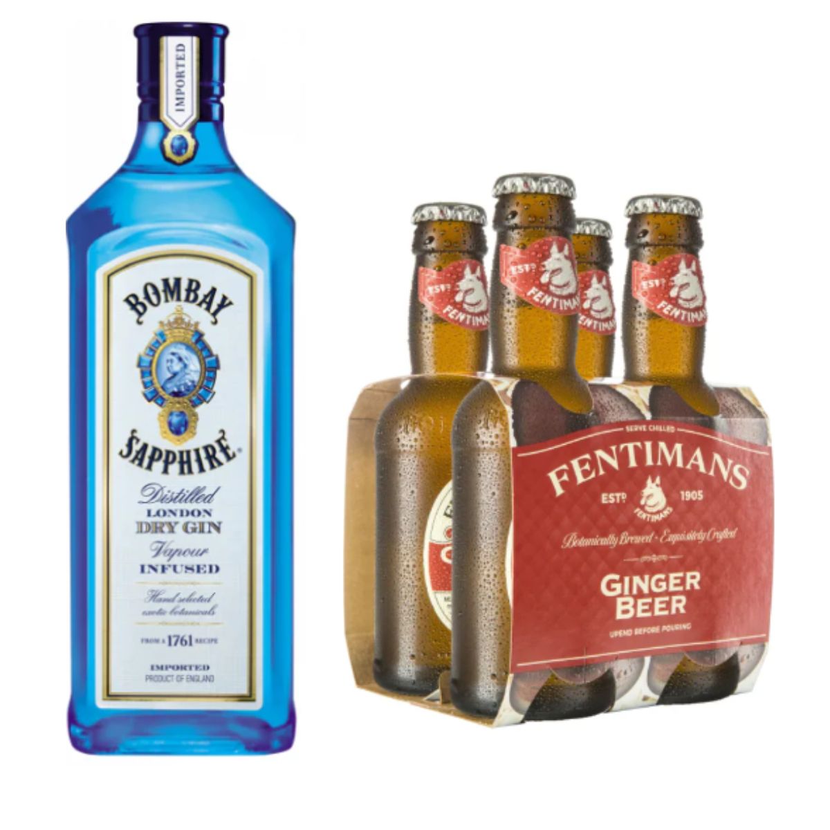 Gin Bombay Sapphire 47º 750cc +4x Fentimans Ginger Beer 200c