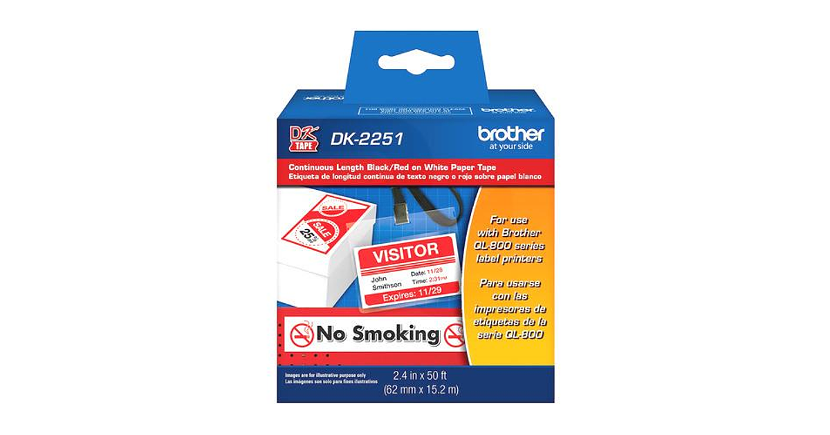 Rollo Etiquetas Dk 2251 Brother TEXTO NEGRO/ROJO Continuo...