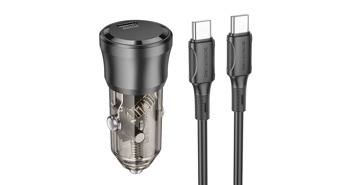 Cargador Auto Set Borofone BZ24 Clever PD20W Cable C a C Neg
