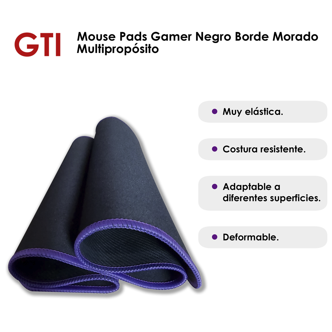 Mouse Pad Gamer Negro Borde Color Morado 59cm. x 30cm. Mu...