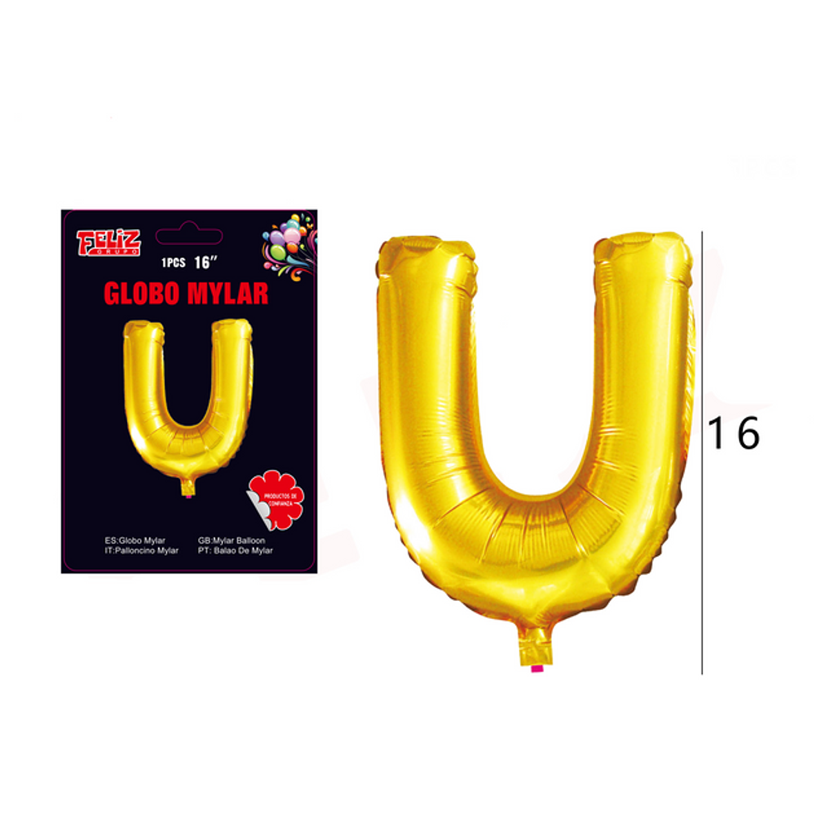 Globo Letra U Dorada 40 cm