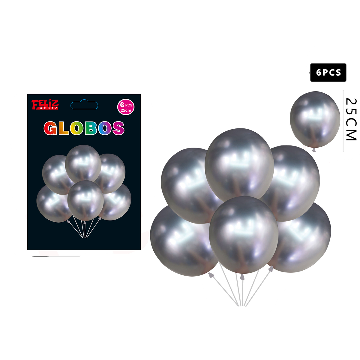 Set Globos Plateado Cromado 6 pcs