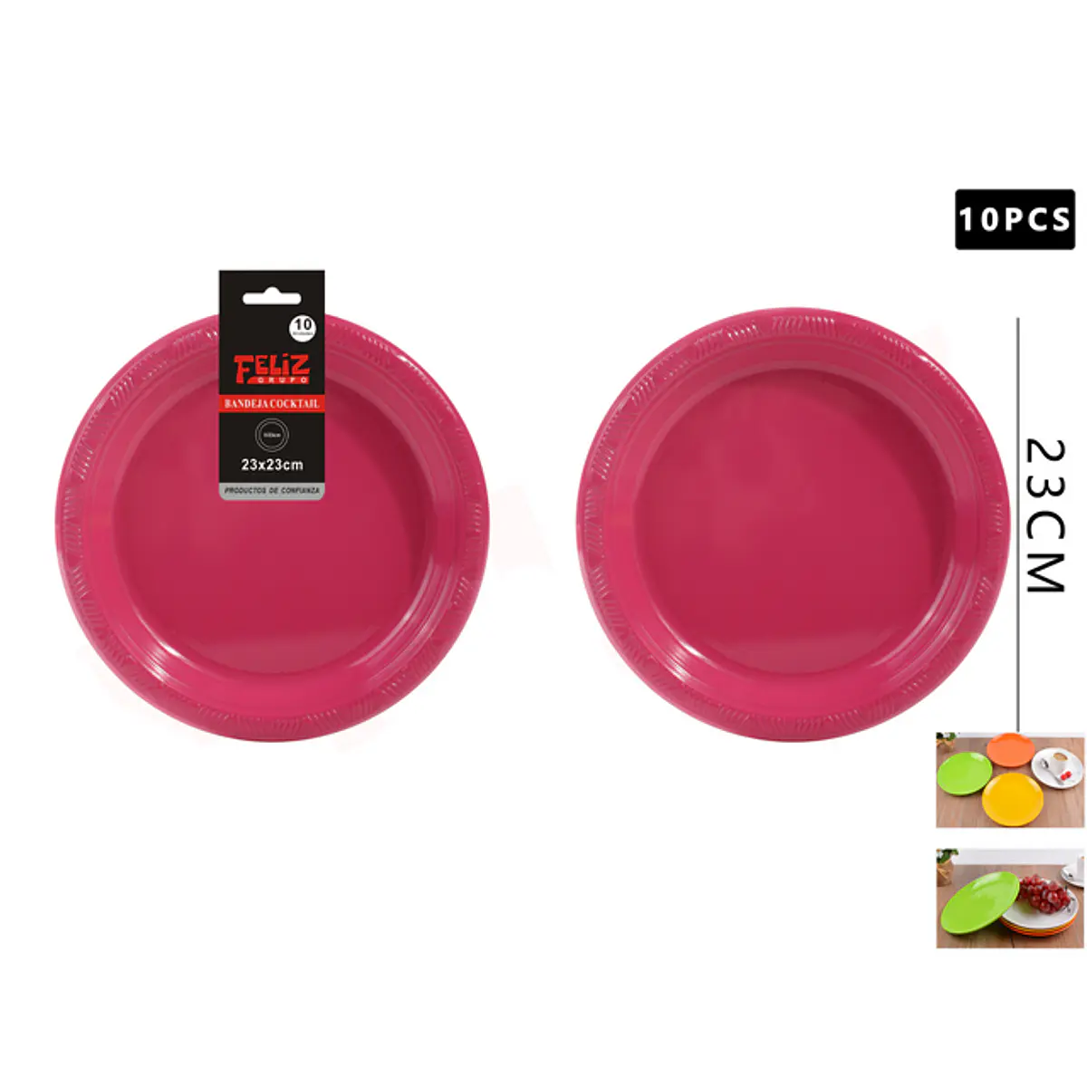Plato Plástico Redondo Fucsia 23cm