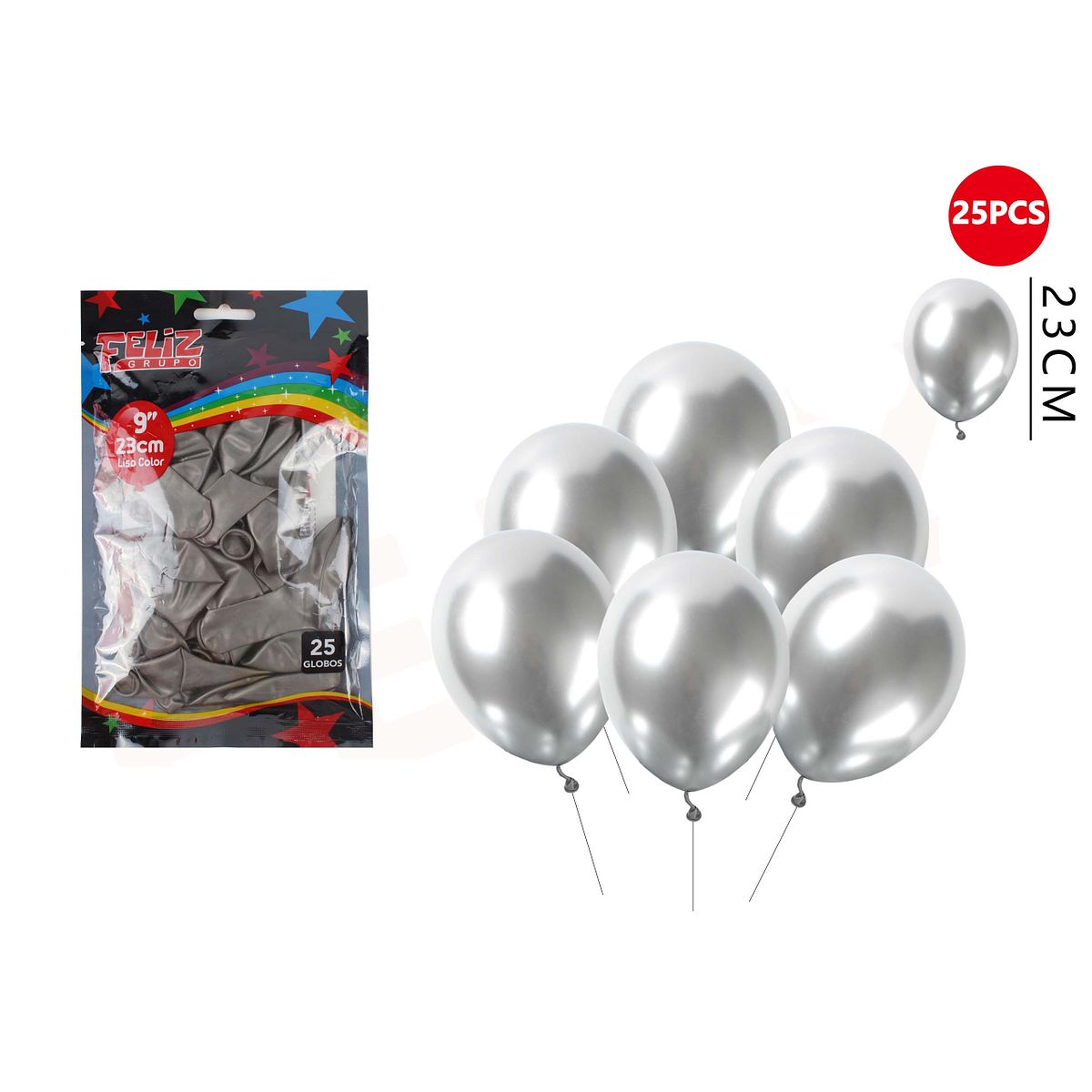 Globo Plateado 23 cm 25 pcs