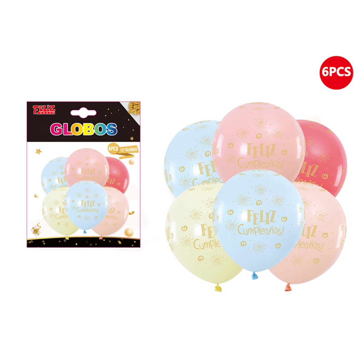Set Globos color Pastel con Feliz Cumpleaños 30cm 6pcs