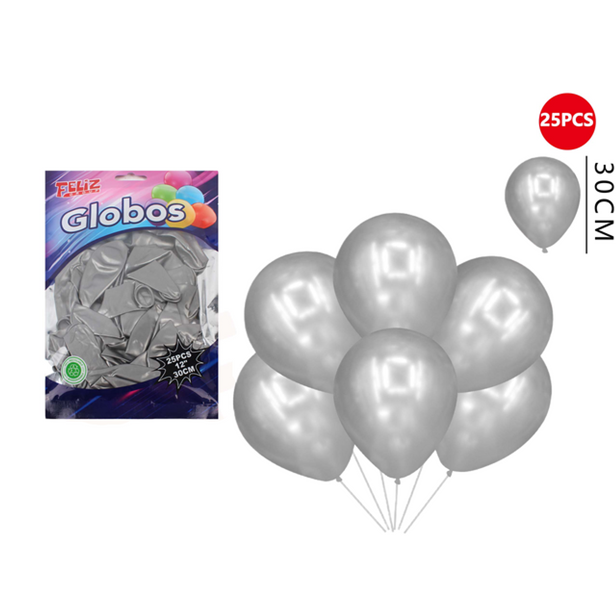 Globos Plata 30cm 25pcs