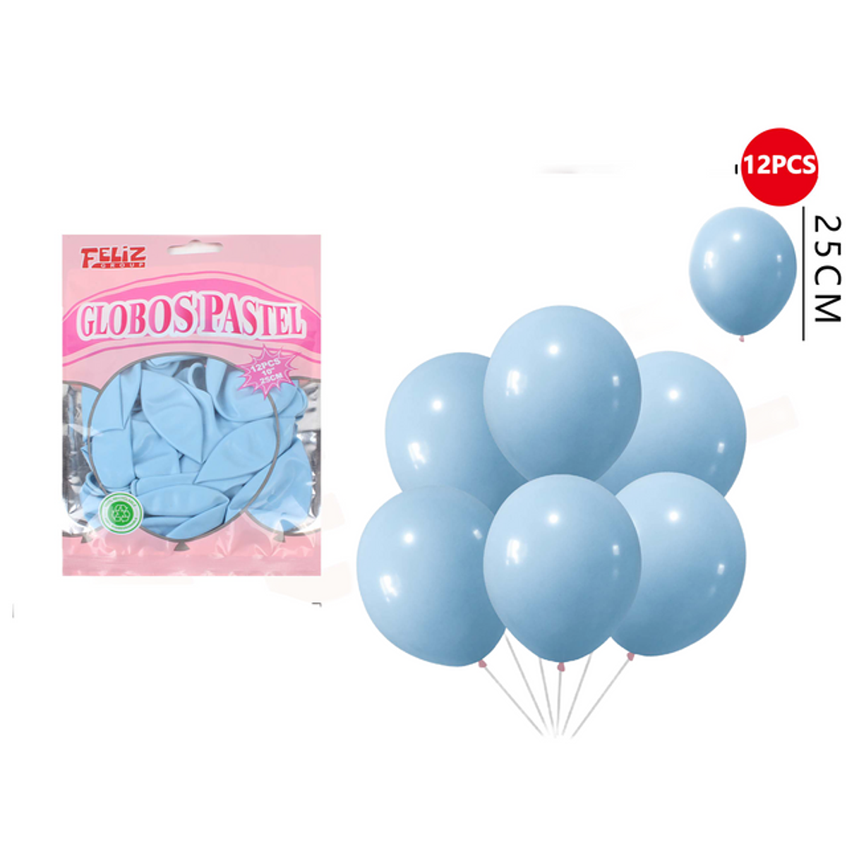 Globos Celeste Pastel 25cm 12pcs
