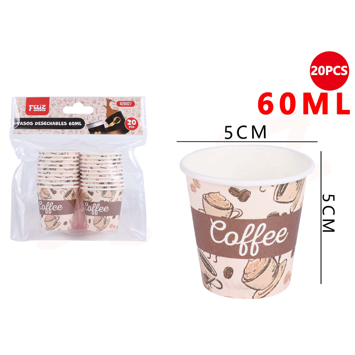 Vasos desechables carton coffe 60ml 20pcs