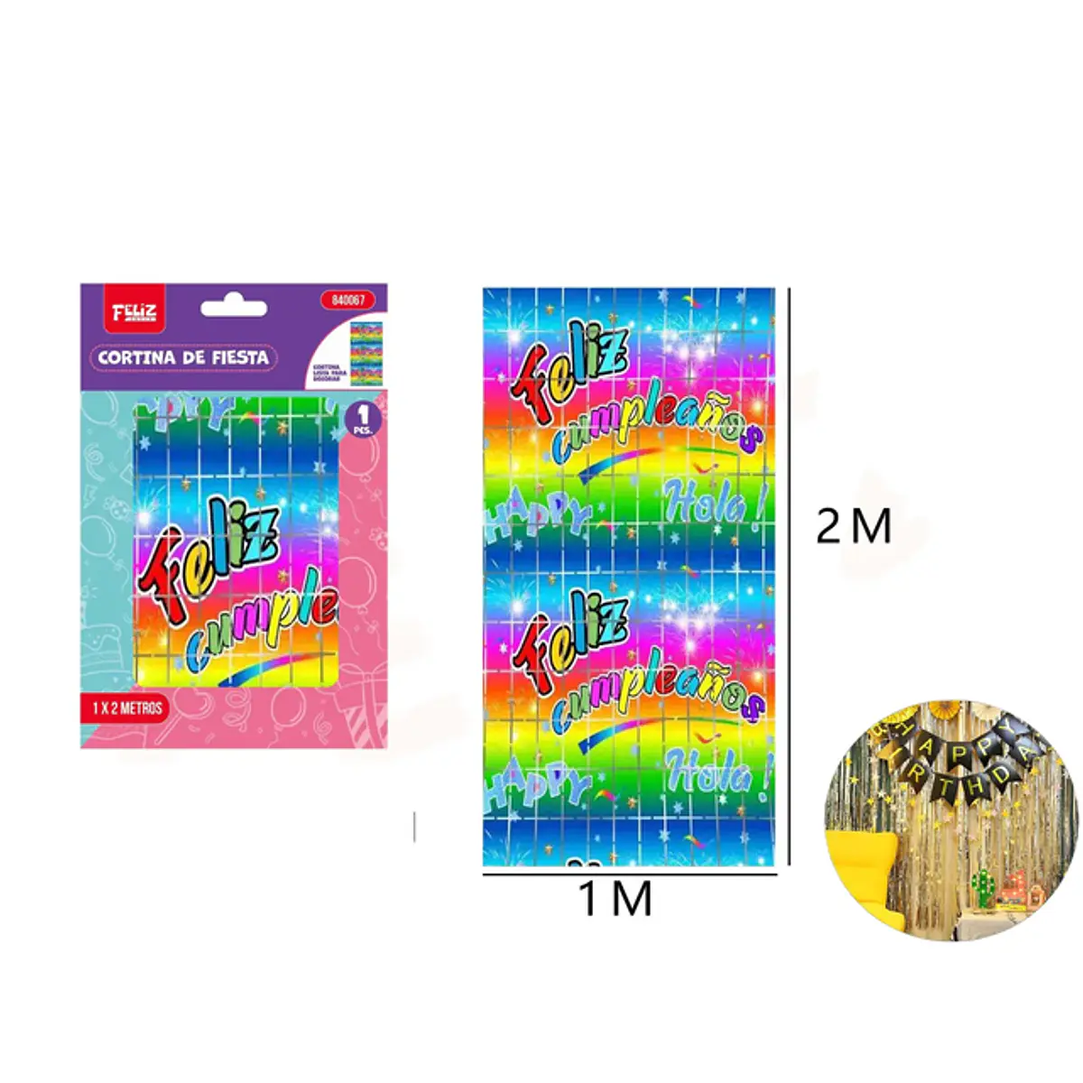 Cortina de Fiesta 1*2M con Frase y diseño multicolor