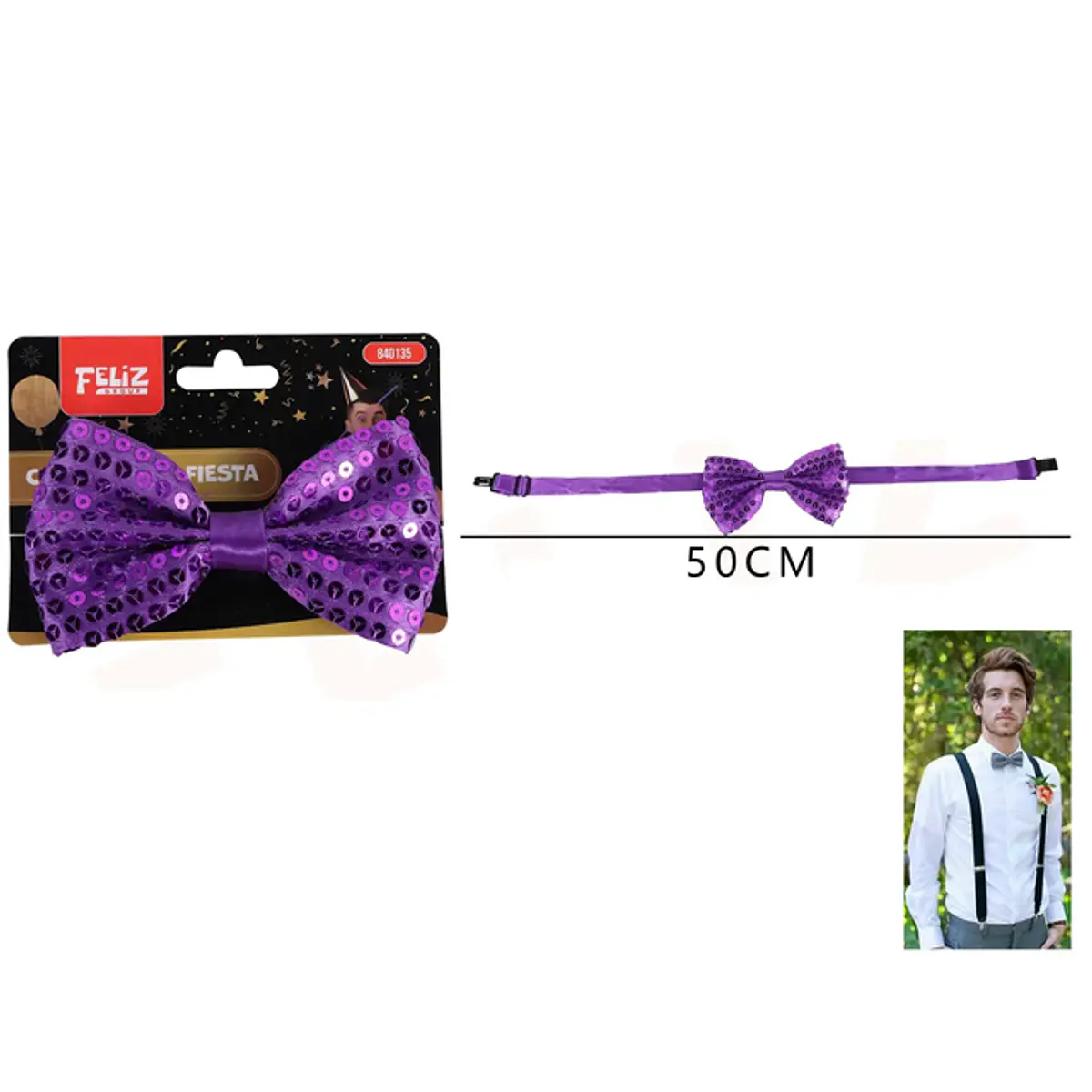 Corbatin de Fiesta Lentejuela Morado 50cm 12pcs