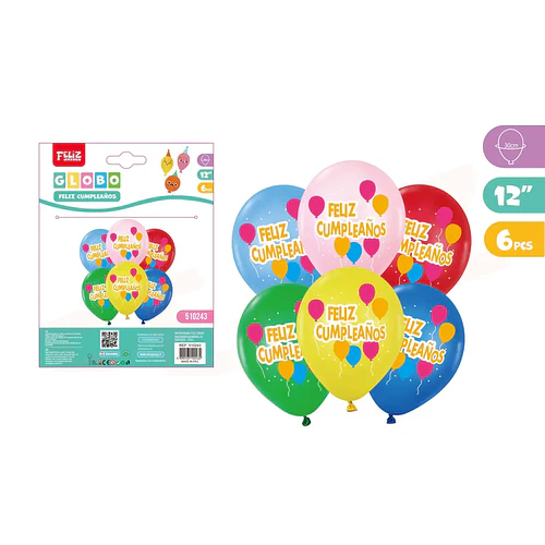 Set Globos Frase Feliz Cumpleaños 3 Colores 6 pcs
