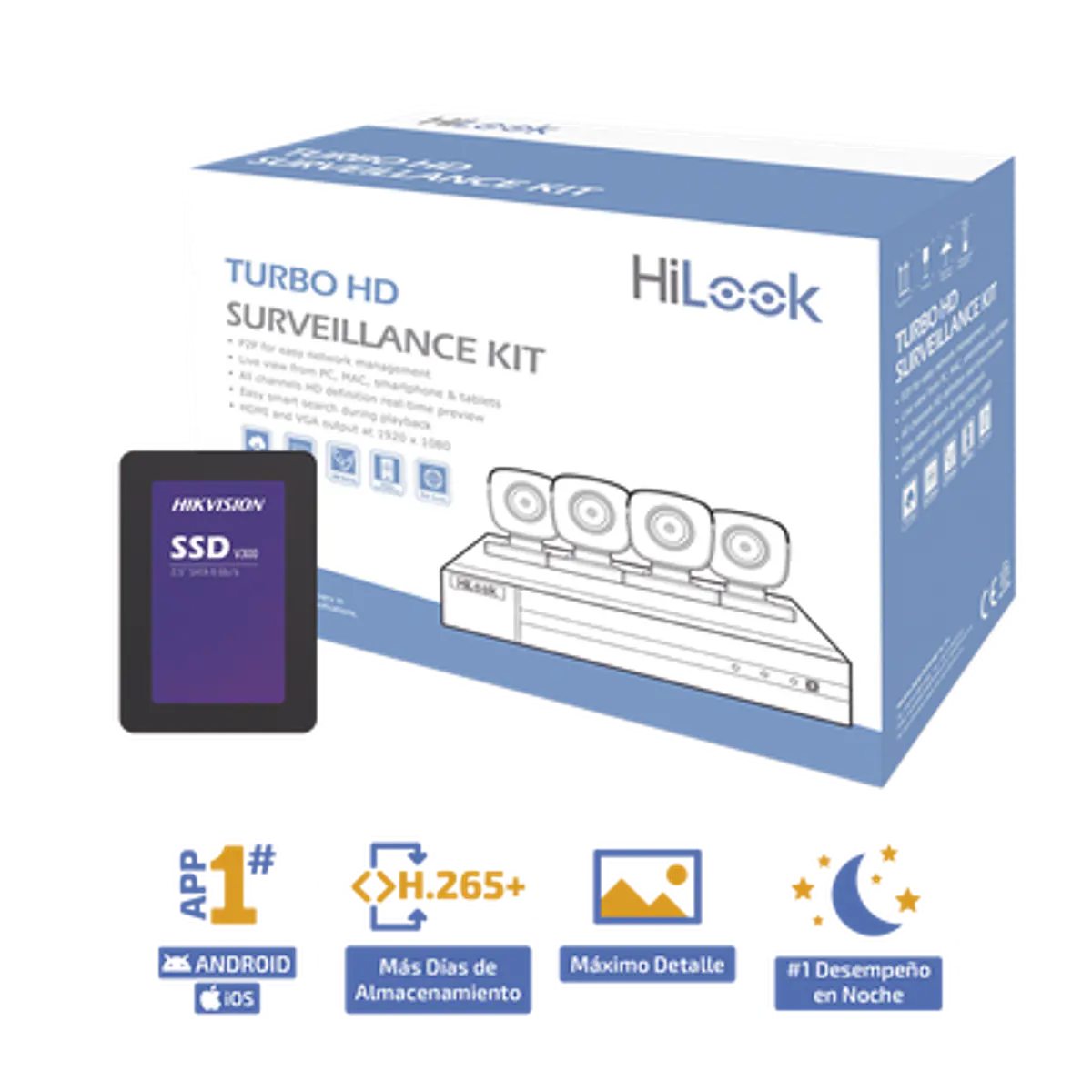 KIT Hilook TurboHD 1080p + SSD de 1 TB, DVR 4 canales, 4 Cam