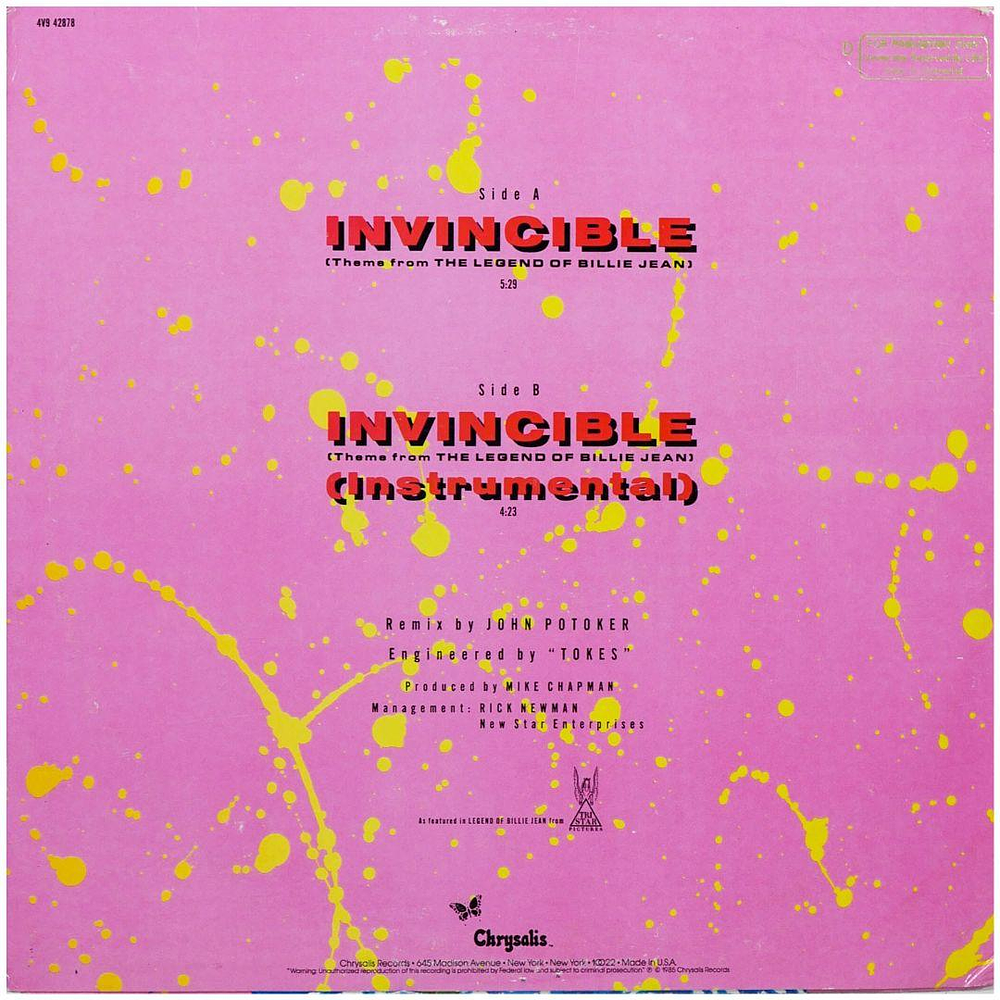 PAT BENATAR - INVINCIBLE | 12'' MAXI SINGLE USADO