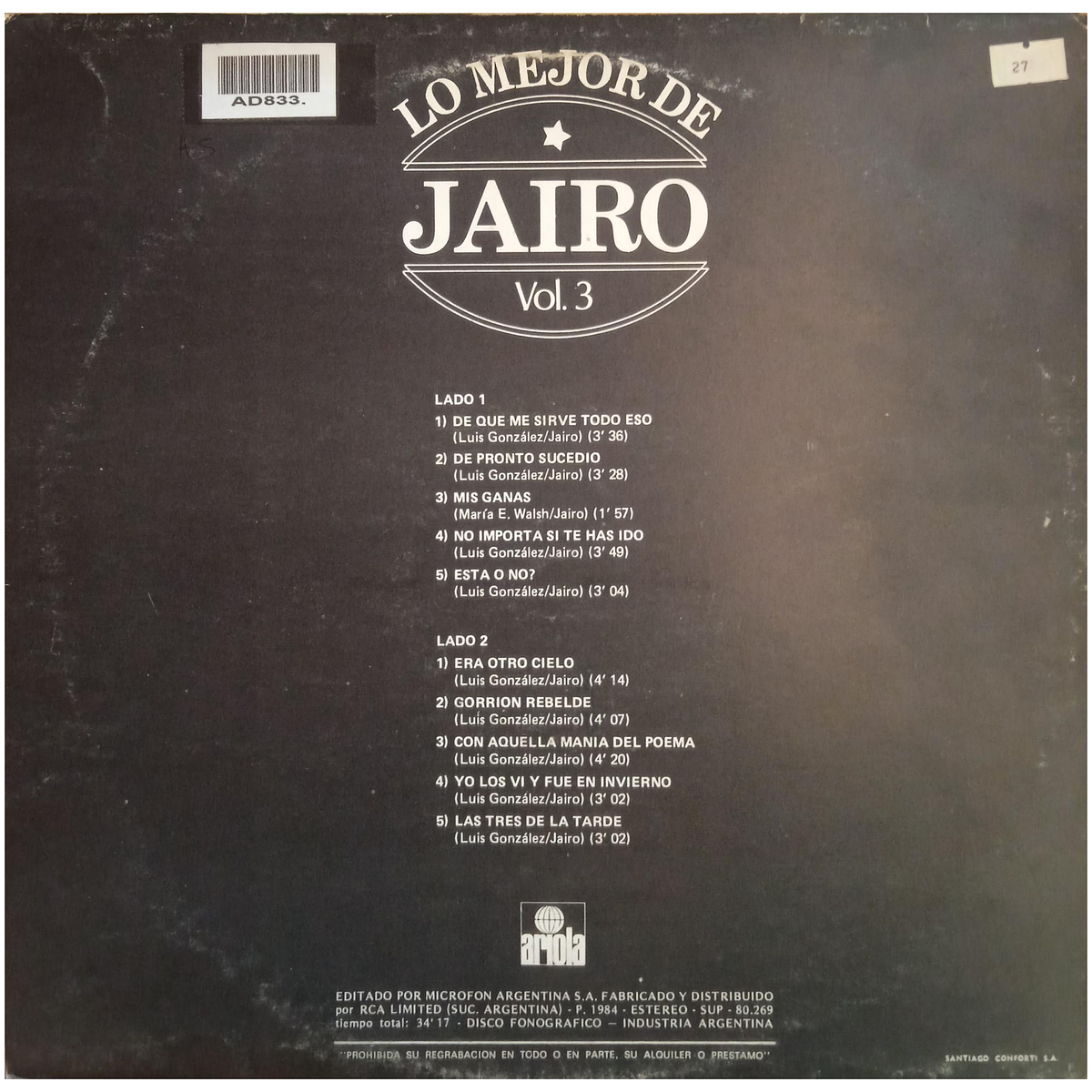 JAIRO - LO MEJOR VOL.3 | VINILO USADO