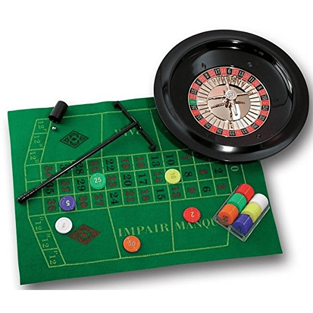 Juego de ruleta con tapete y fichas.