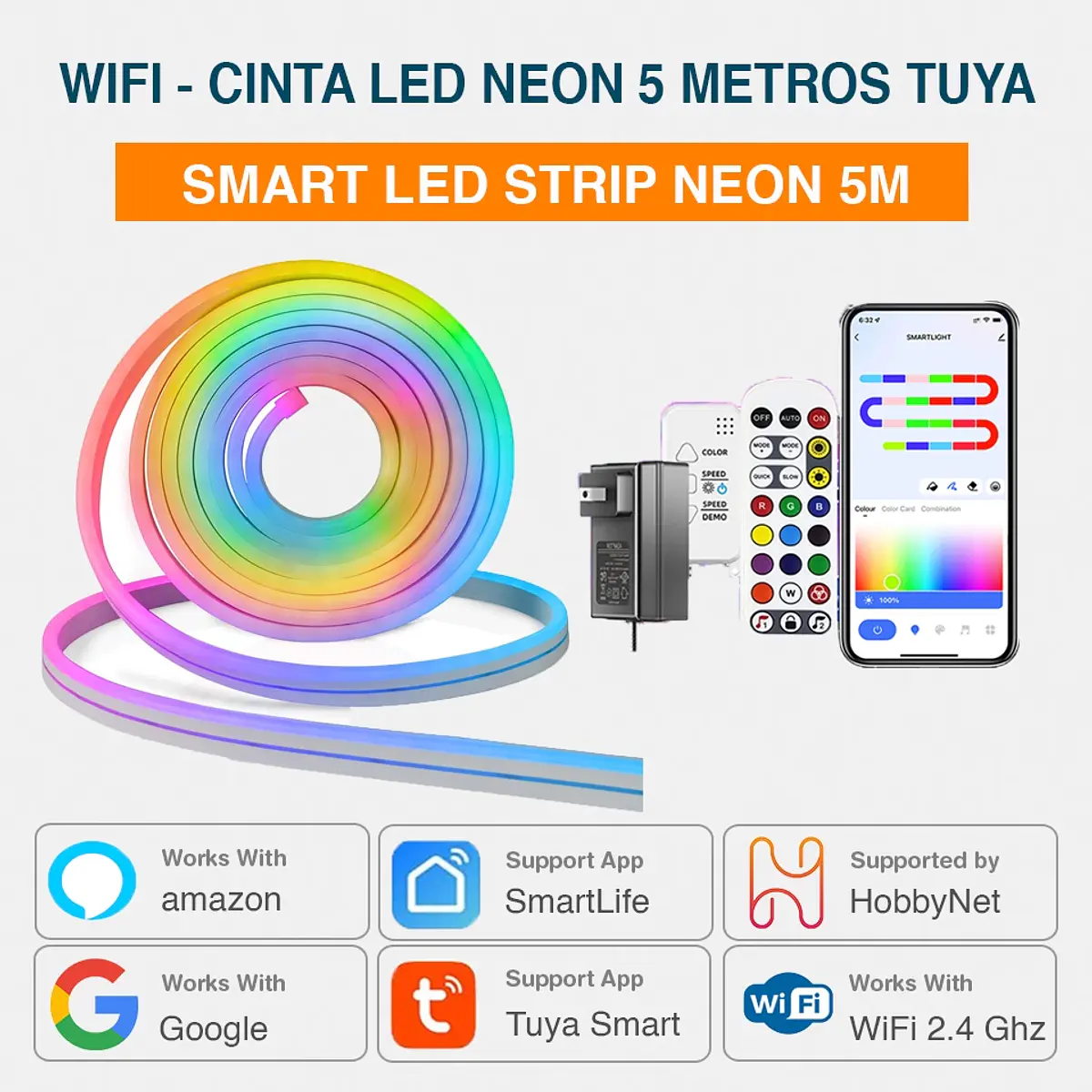 Cinta LED NEON WiFi - 5 Metros Musical - Tuya Smart