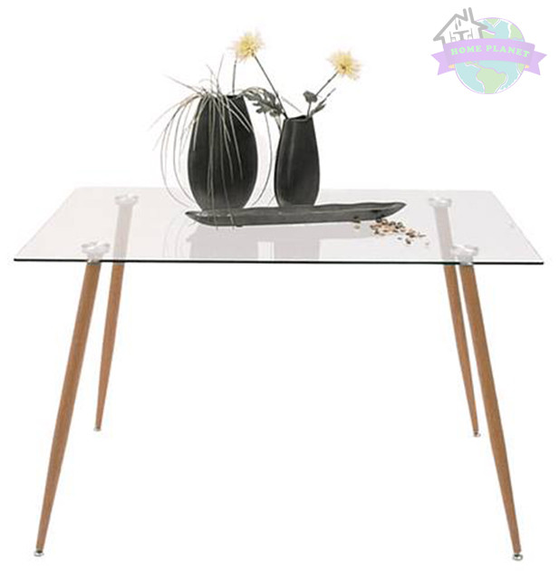 Mesa rectangular de vidrio de 120x80 cm, con patas de metal