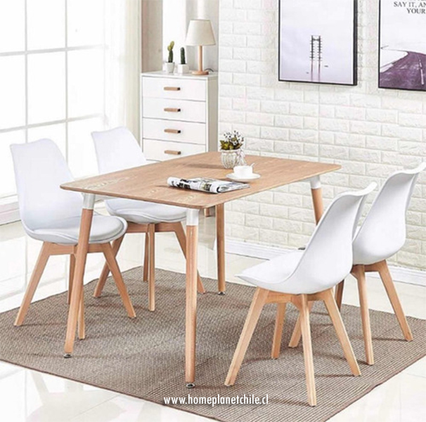 Comedor Rectangular Madera con 4 Sillas Tulip