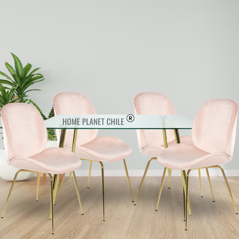 Comedor Sena Gold rectangular vidrio 160x80 cm con 4 Sillas