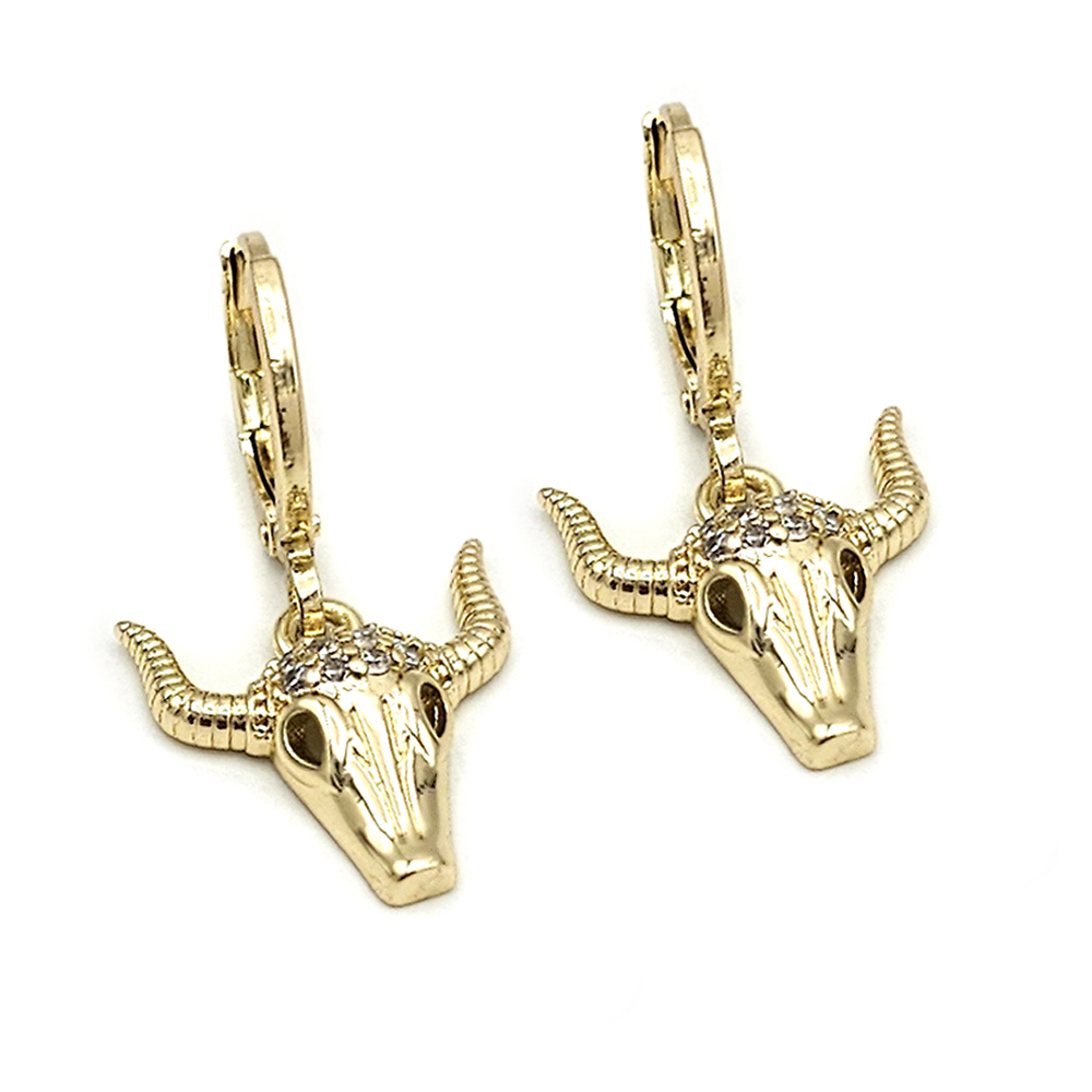 Par de Aretes Cráneo de Toro Rodio Cristales