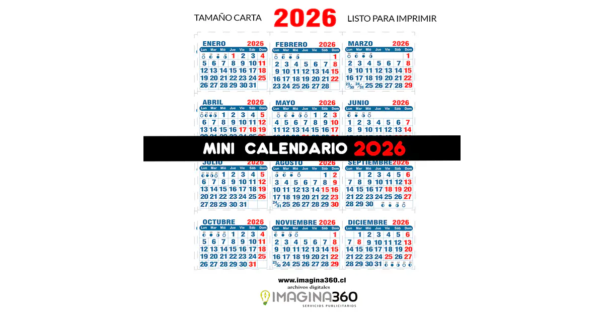 Mini Calendario imprimible de 2026 TAMAÑO CARTA