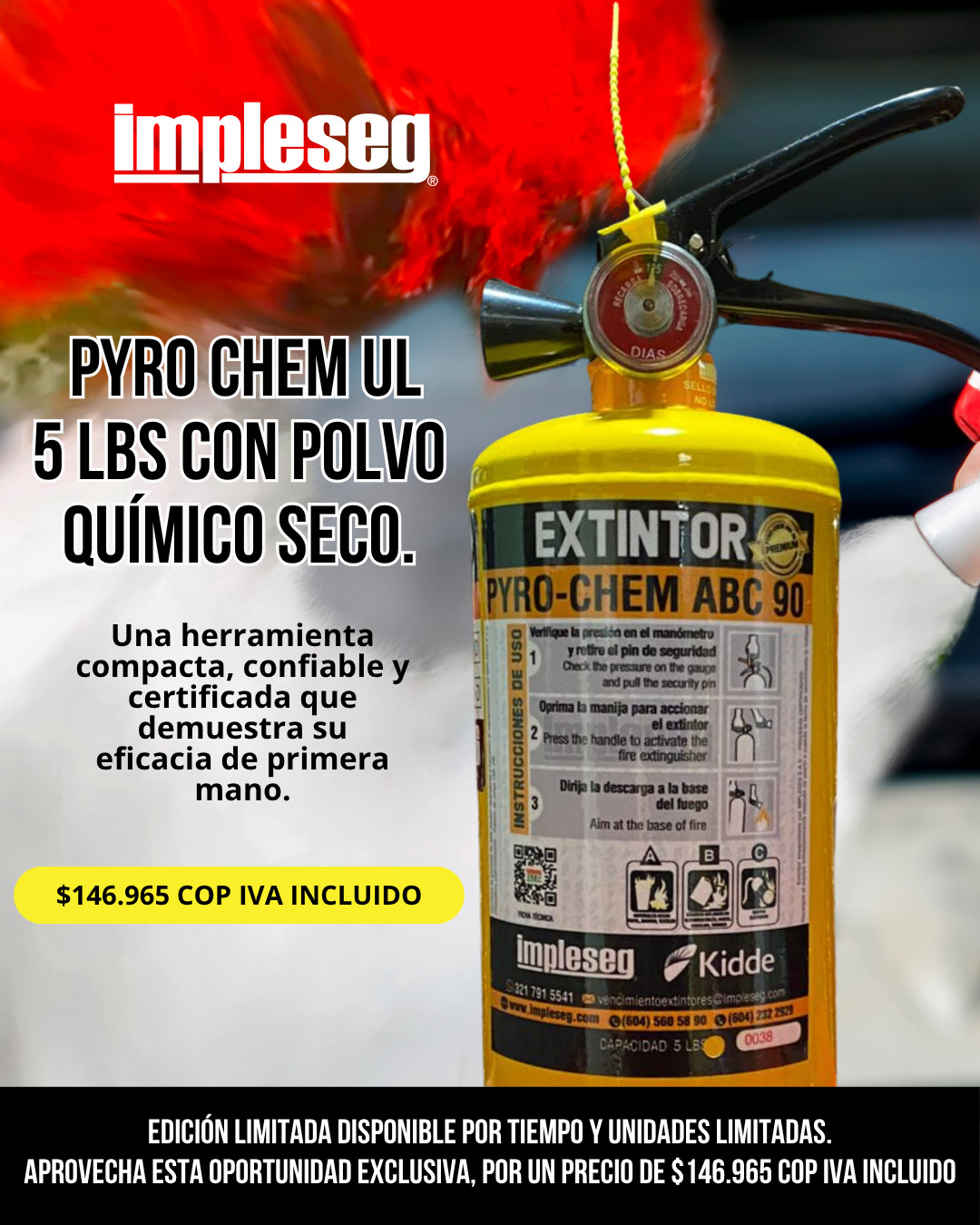 EXTINTOR PREMIUM PYRO-CHEM ABC 5 LIBRAS