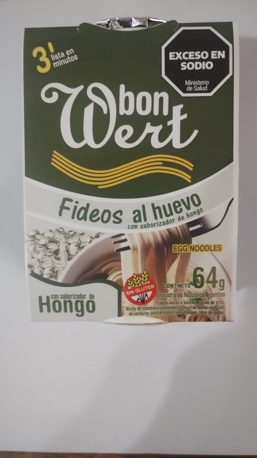 Sopa de Fideos al Huevo Instantanea Hongos Bon Wert Sin Glut