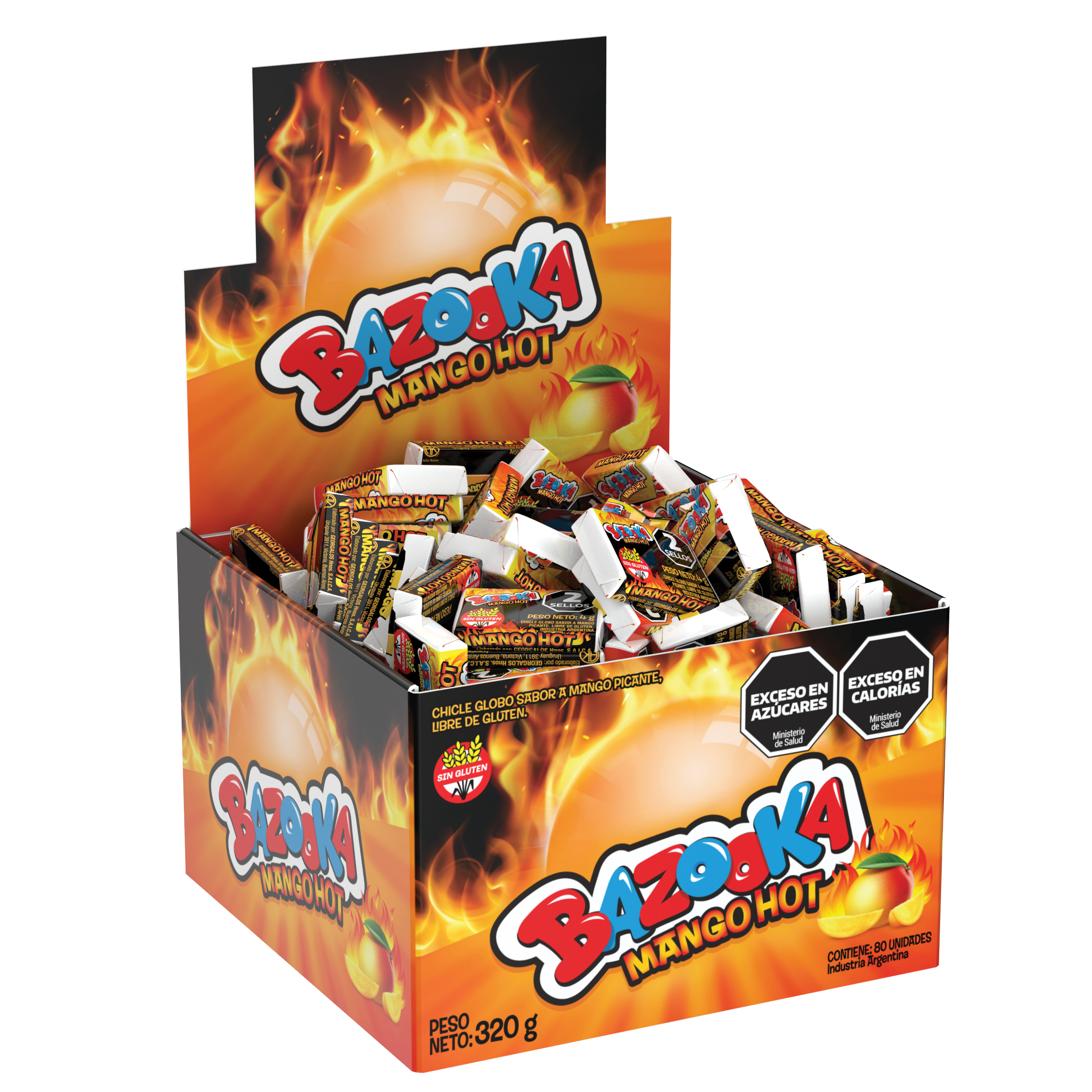 Caja Chicle Globo Bazooka Mango Hot Sin Gluten 320 Gramos