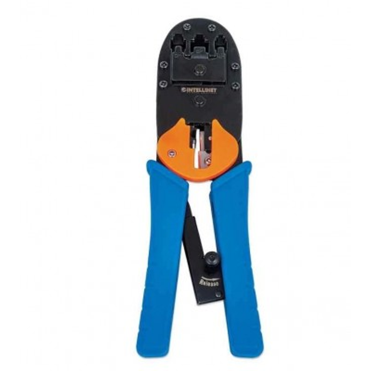 Pinza para crimpear plug modular RJ45, RJ12 y RJ11, Corta y