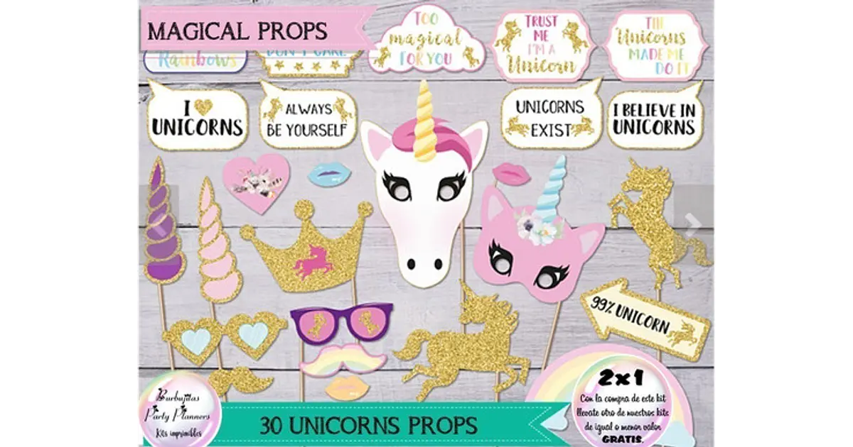 Unicornio Photo Booth Props - 30 Unicorn Props