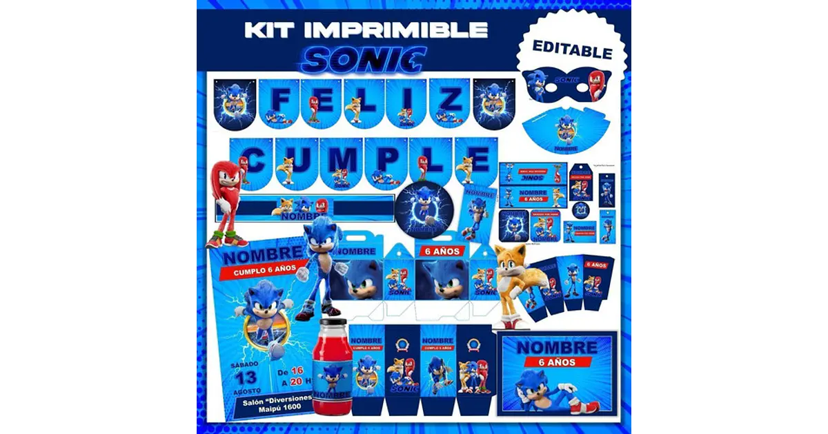 Kit Imprimible Sonic La Película Deco Y Candy 100% Editable