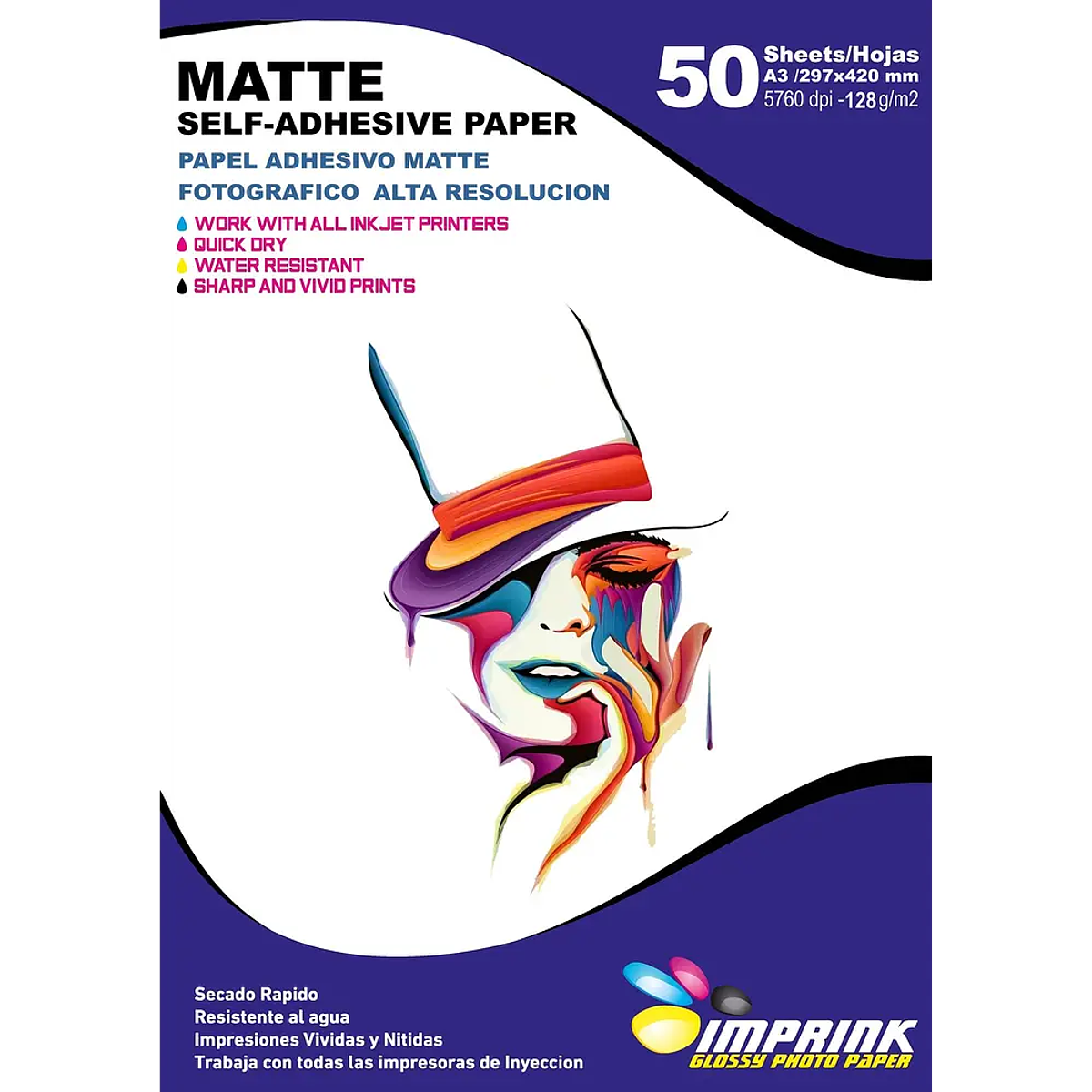 SEGUNDA SELECCIÓN! Papel Adhesivo Matte A3/128g 50 Hojas (26